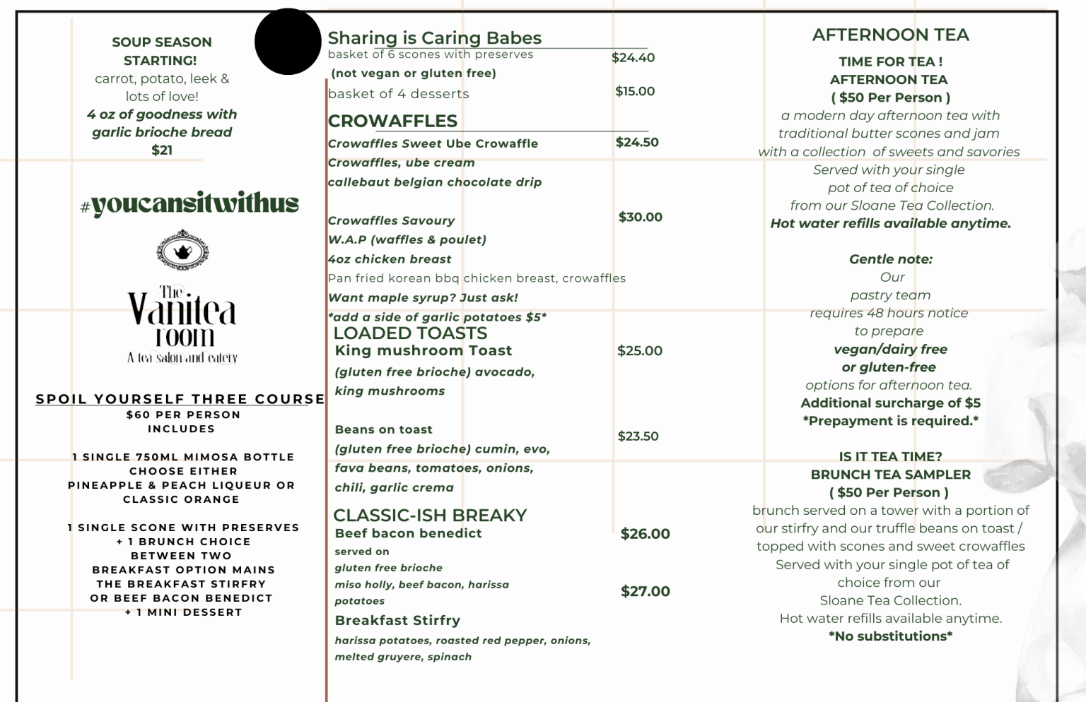 MENUS - Vanitea Rooms